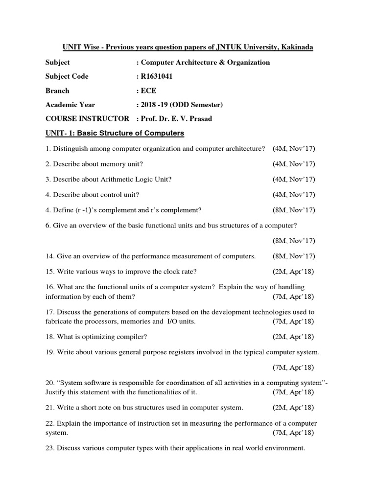 Computer Organization and Architecture Question Paper 1 | Download Free PDF | Computer Data ...
