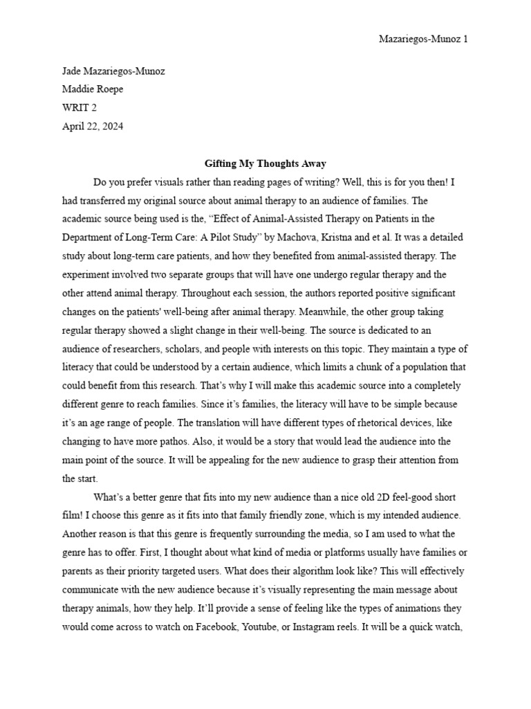 wp1 Reflection Jade Mazariegos-Munoz | PDF | Genre | Reason