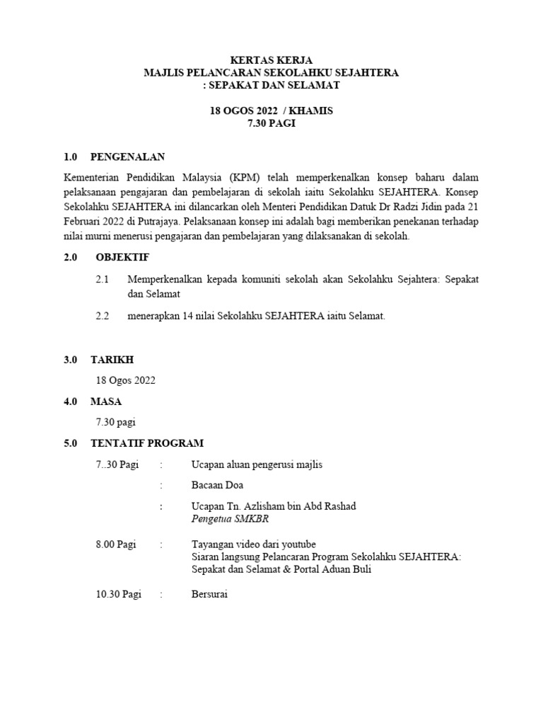 Kertas Kerja Sekolahku Sejahtera 2022 (2) | PDF Kertas Kerja Sekolahku Sejahtera 2022 (2) | PDF