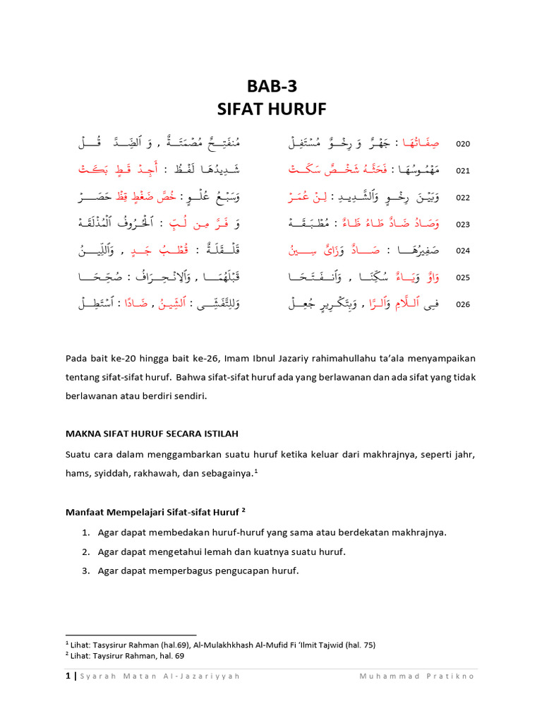 Bab 3 Sifatul Huruf | PDF