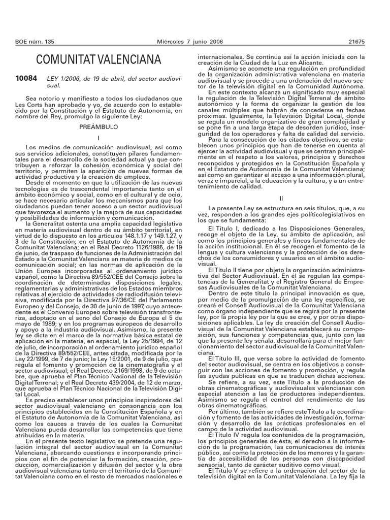 05A - LEY 1 - 2006, de 19 de Abril, Del Sector Audiovisual | PDF | Accesibilidad | Invalidez