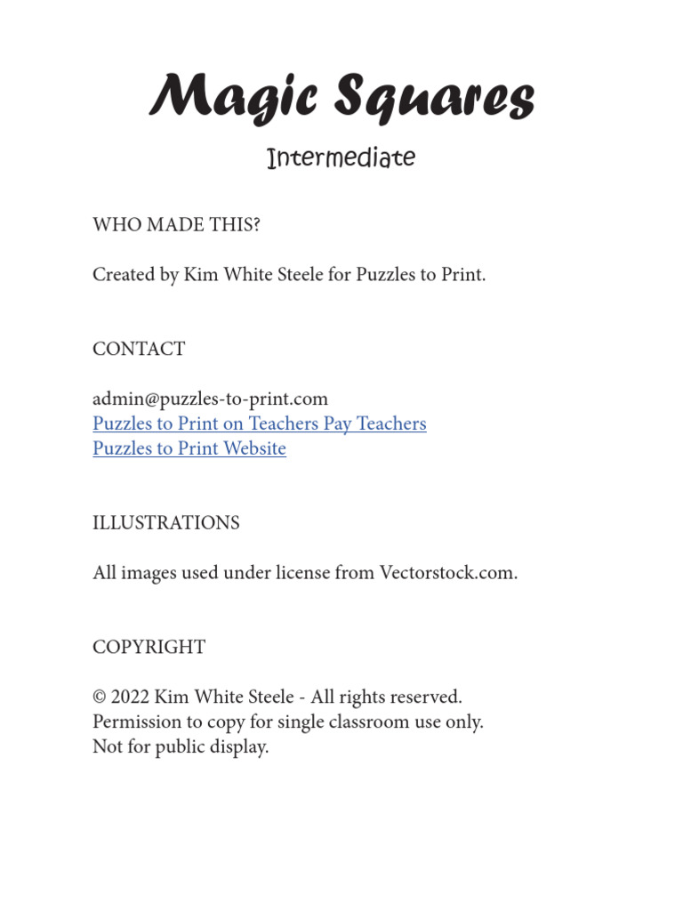 Intermediate Magic Square Worksheet | PDF