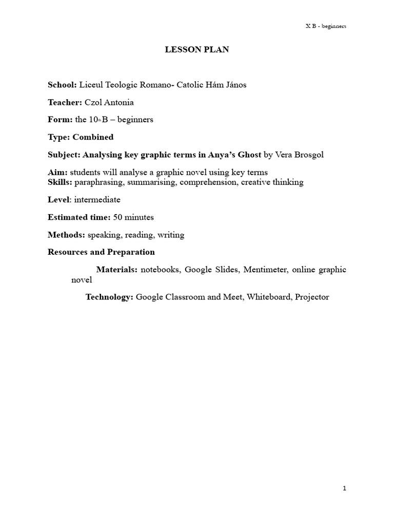 Lesson Plan X B Beginners - Czol Antonia - Ham Janos | PDF | Lesson ...