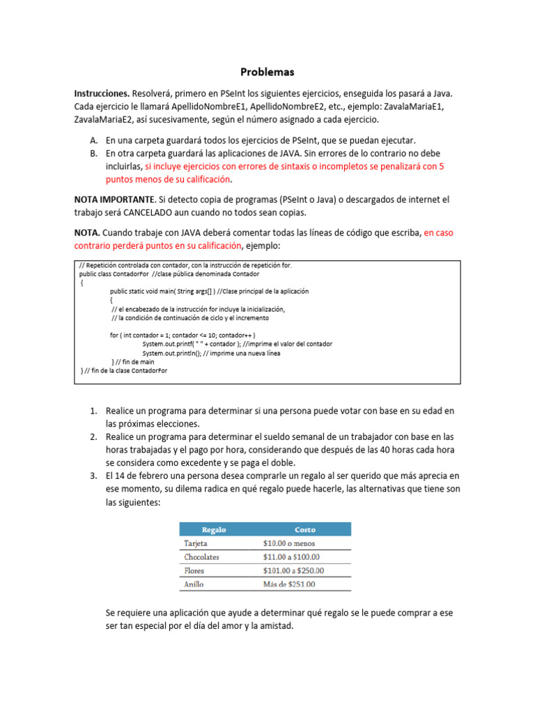 Problemas para de Abril 2023 | PDF | Java (lenguaje de programación) | Paradigmas de programación