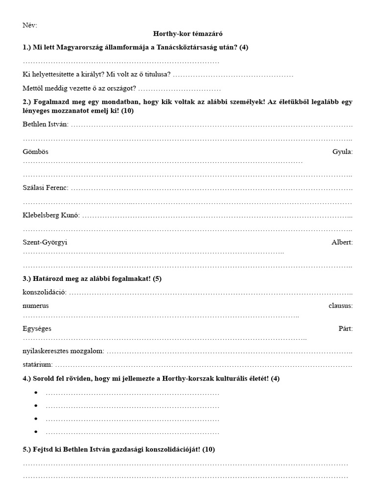 Horthy-Kor Témazáró | PDF