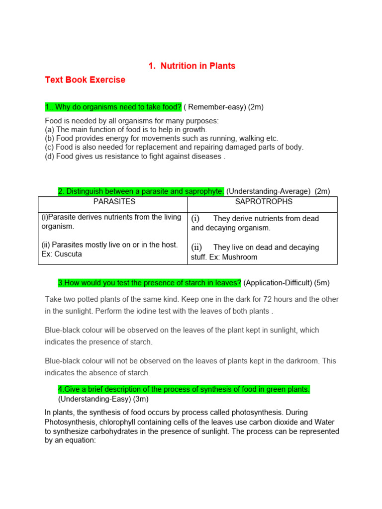 Nutrition in Plants Grade 7 | PDF | Plants | Photosynthesis