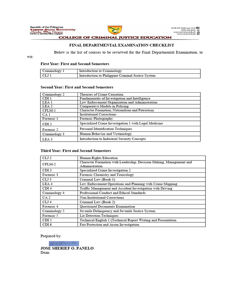 FINAL-DEPARTMENTAL-EXAMINATION-CHECKLIST | PDF