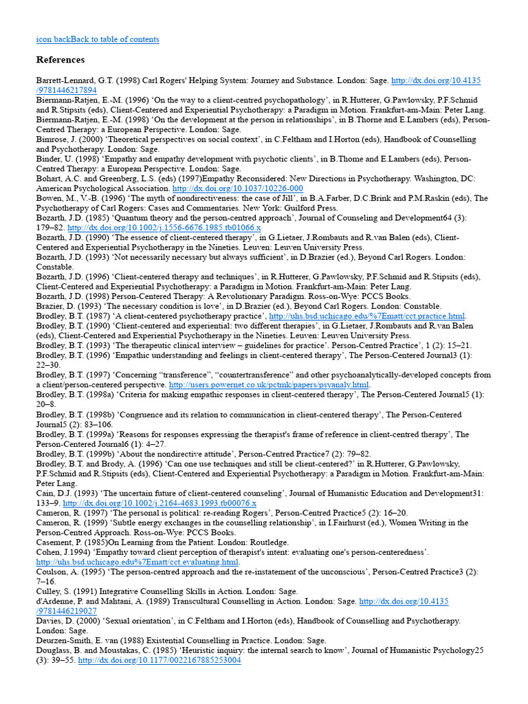Wilkins, Paul Person-Centred Therapy in Focus, References, 2003 | Download Free PDF ...