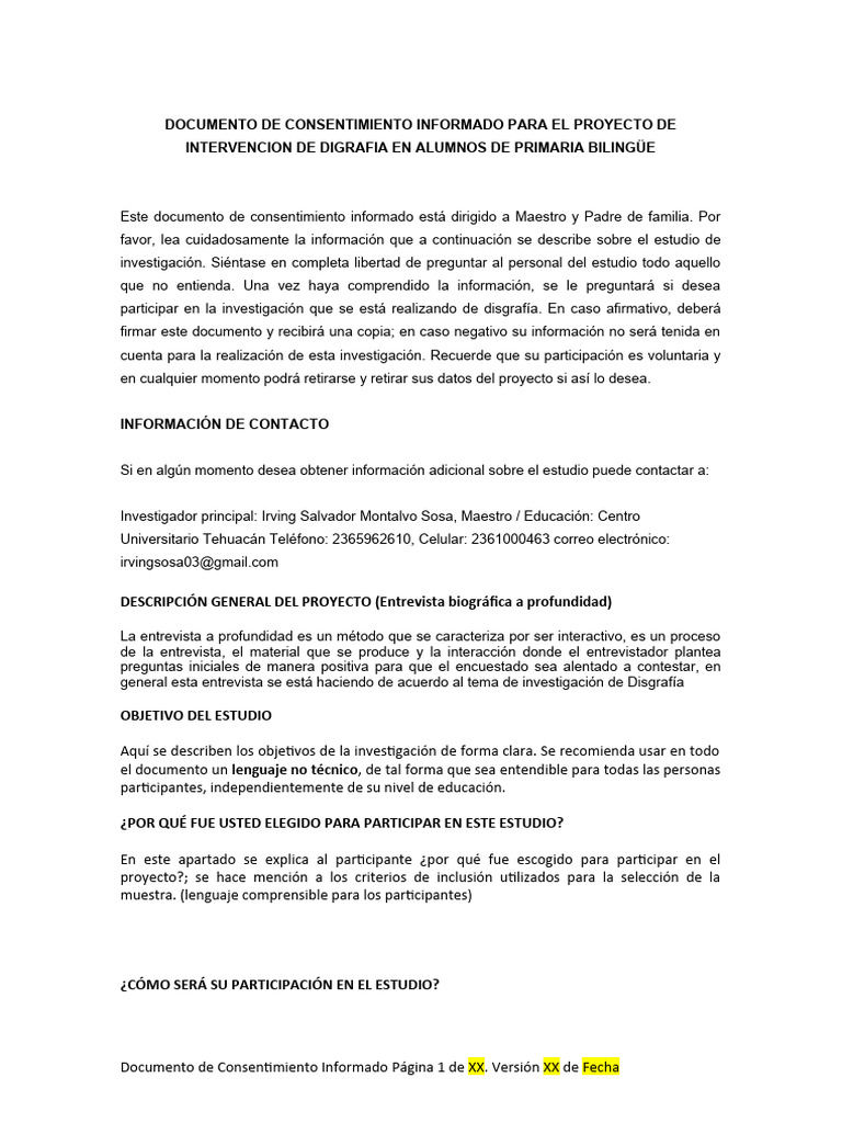 7.Modelo Documento Consentimiento Informado | PDF | Consentimiento ...