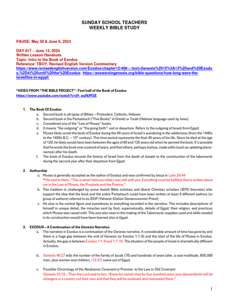 18-Lesson-Intro-to-the-Book-of-Exodus-part-1 | PDF | Book Of Exodus ...