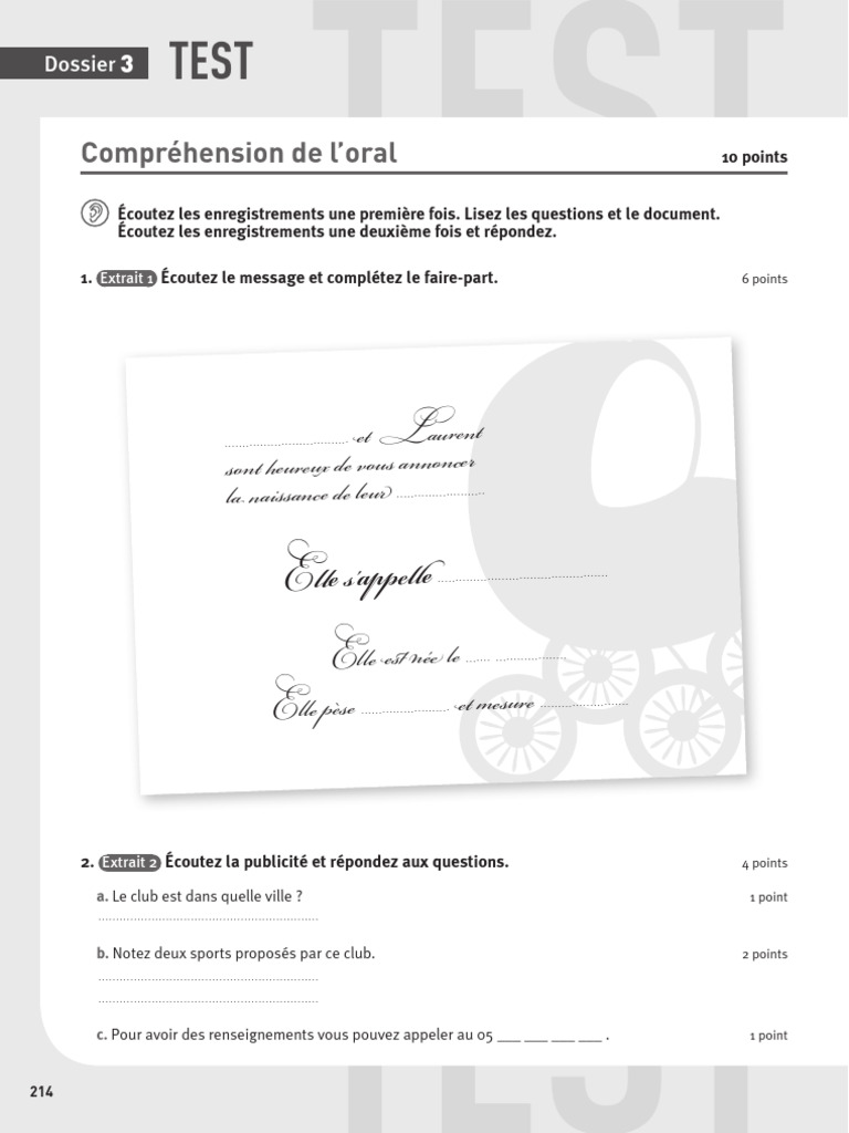 Test de compréhension orale et écrite | PDF