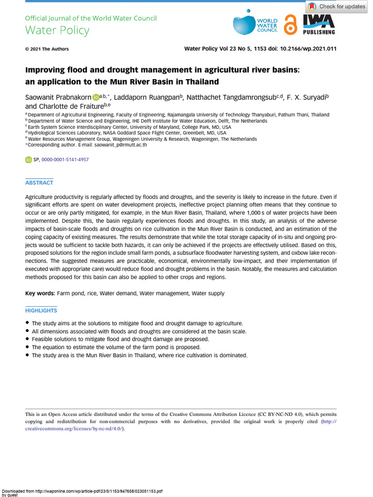 Improving Ood and Drought Management in Agricultural River Basins: An Application To The Mun ...