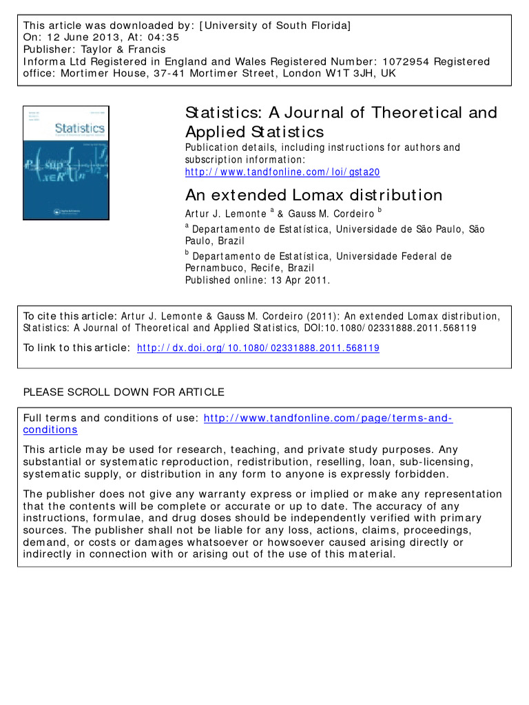 An extended Lomax distribution | PDF | Probability Distribution | Bayesian Inference