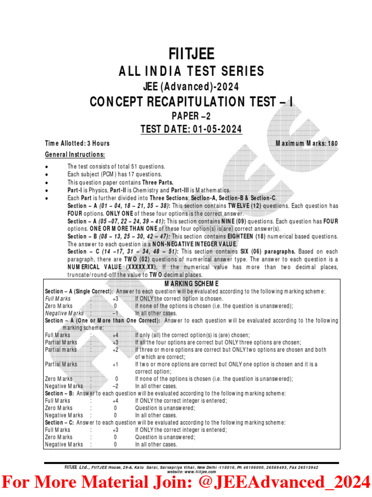 AITS 2324 CRT I JEEA Paper 2 OFFLINE | PDF | Collision | Sun