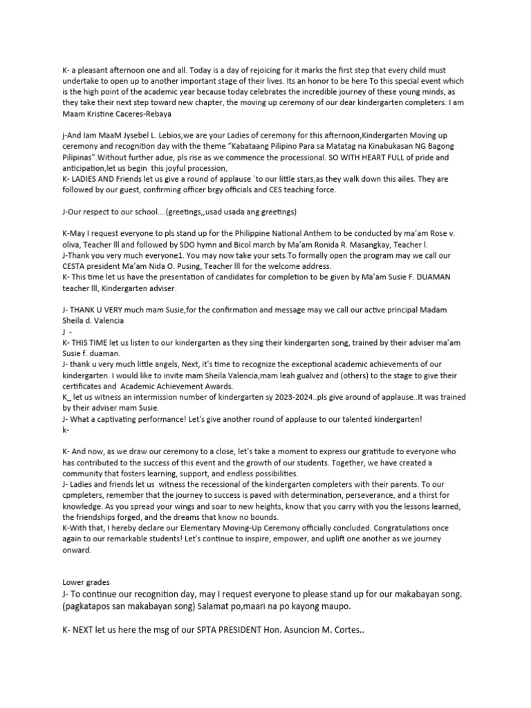 Kindergarten Moving Up Ceremony 2023 | PDF