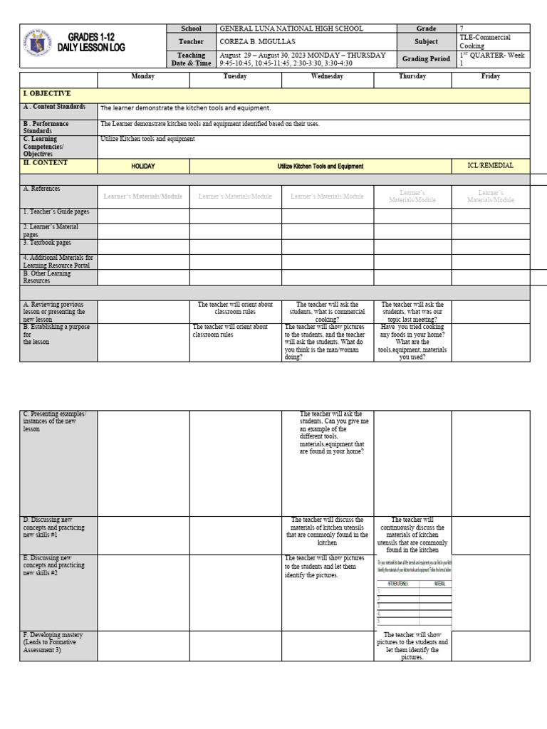 TLE Commercial Cooking Lesson Plan | PDF | Teachers | Learning