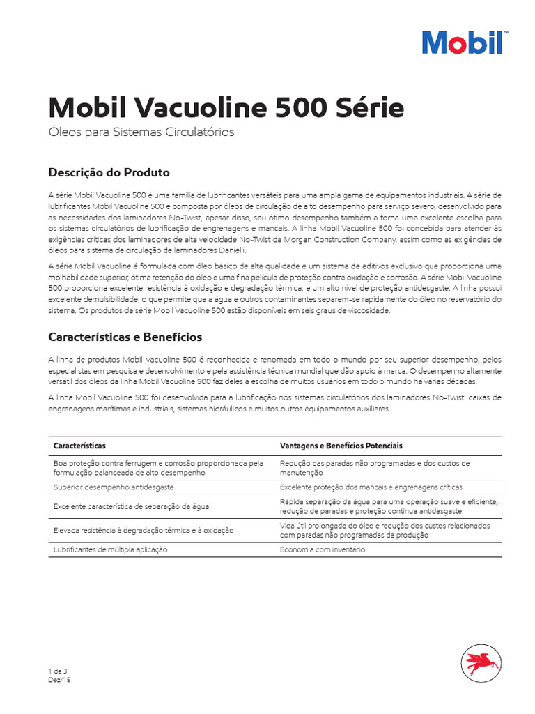 Mobil Vacuoline 500 Serie Pds - 2015 | PDF | Bomba | Engrenagem
