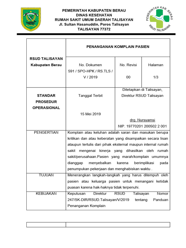 Spo - Penanganan Komplain Pasien | PDF