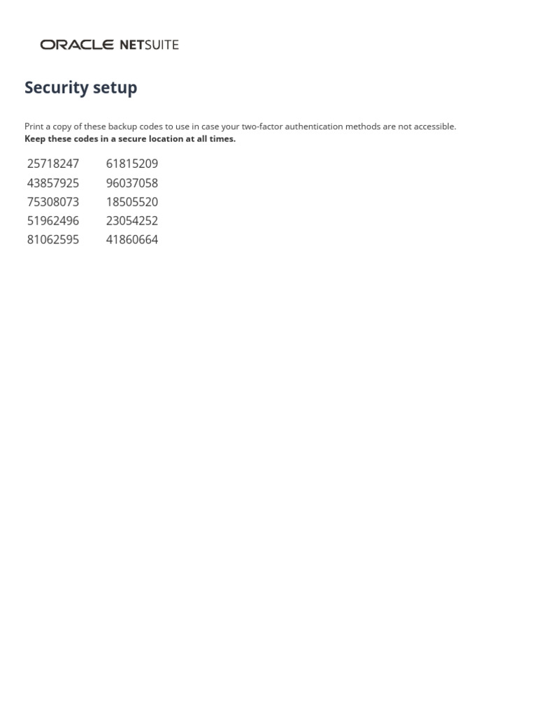 Oracle Recovery Codes | PDF
