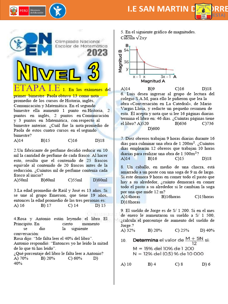 PRUEBA ONEM NEVEL 3-PROPUESTA | PDF