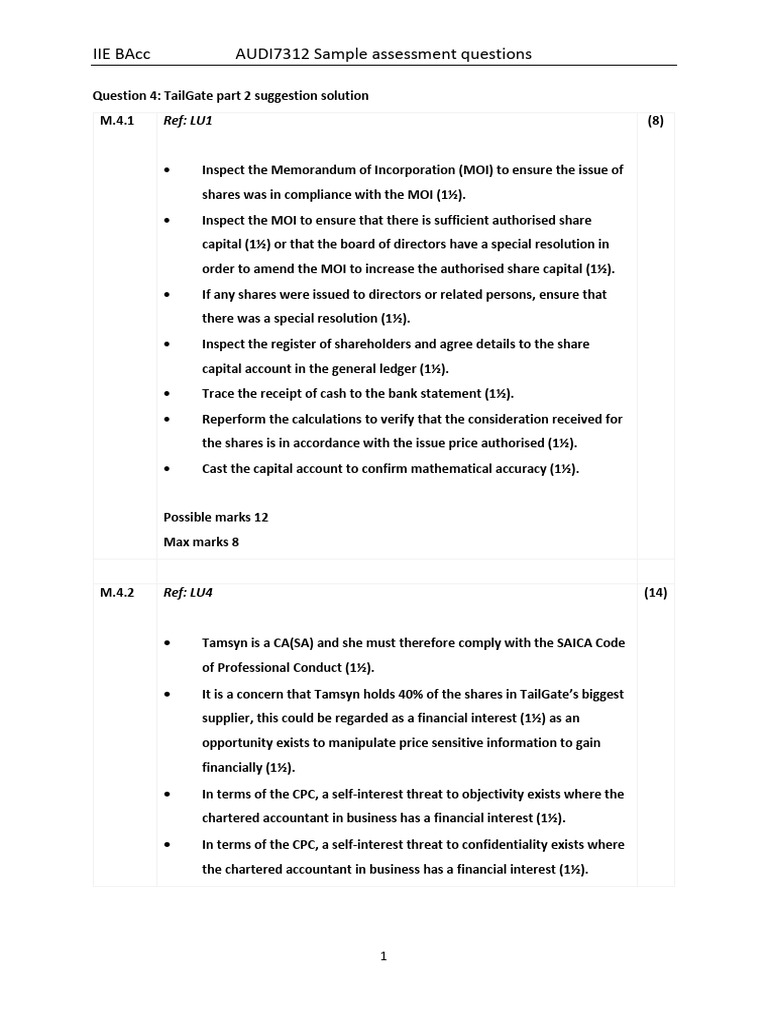 Question 4 TailGate Part 2 Suggested Solution | PDF | Financial Statement | Board Of Directors
