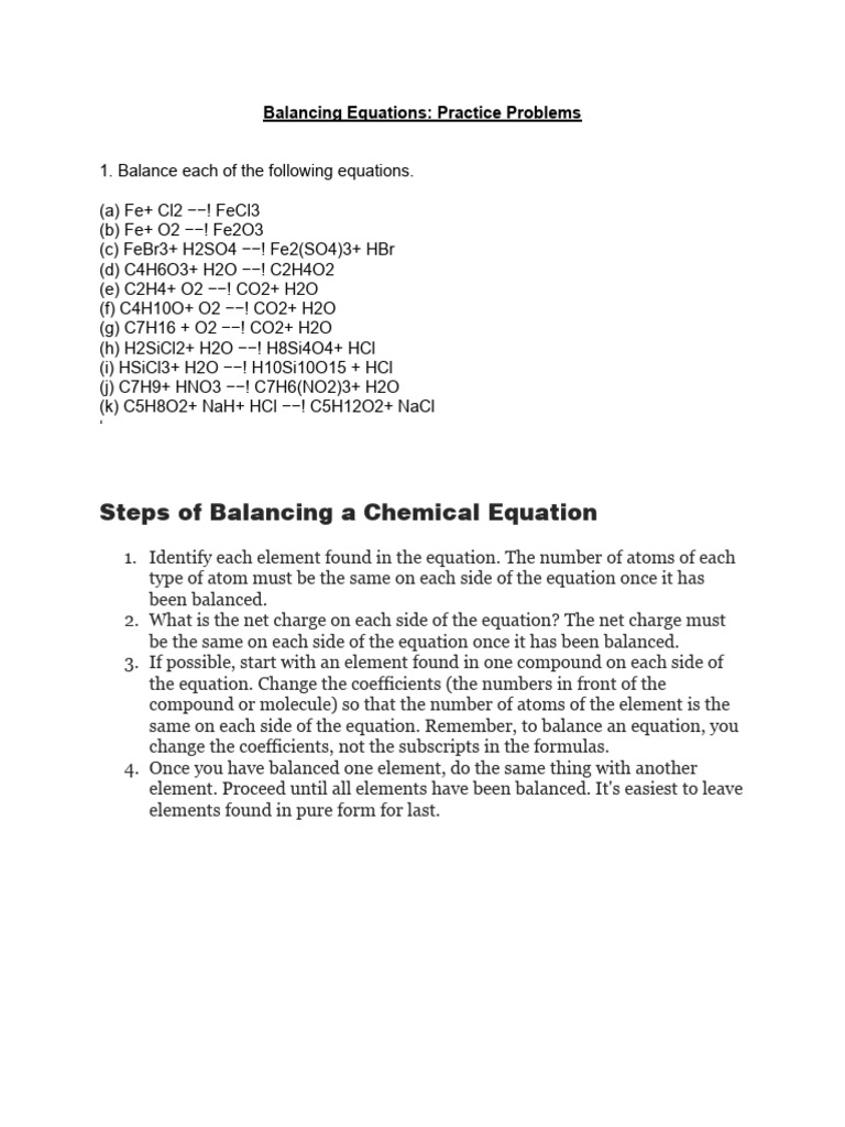 Chemistry Equation Balancing Guide | PDF