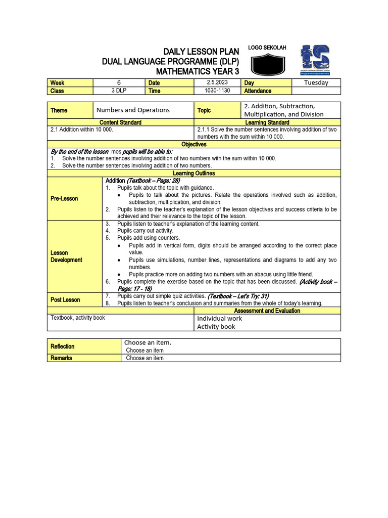Addition, Substraction, Multiplication, and Division | PDF | Lesson ...
