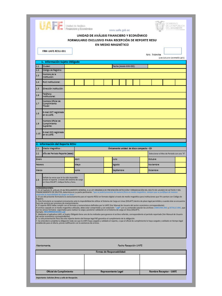 Formulario RESU para Reportes UAFE | PDF | Disco compacto | Archivo de ...