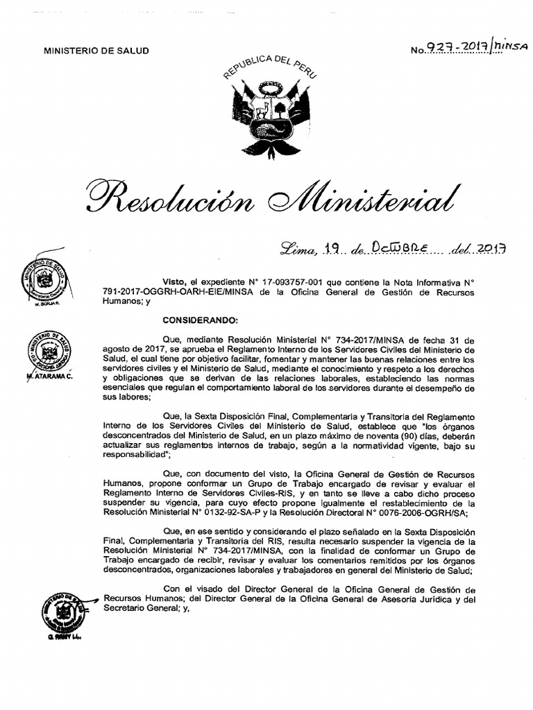 Rm-927-2017-Minsa - Conform de Grupo de Trab para Ris Minsa | PDF