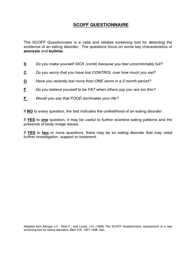 Scoff Questionnaire | PDF Scoff Questionnaire | PDF