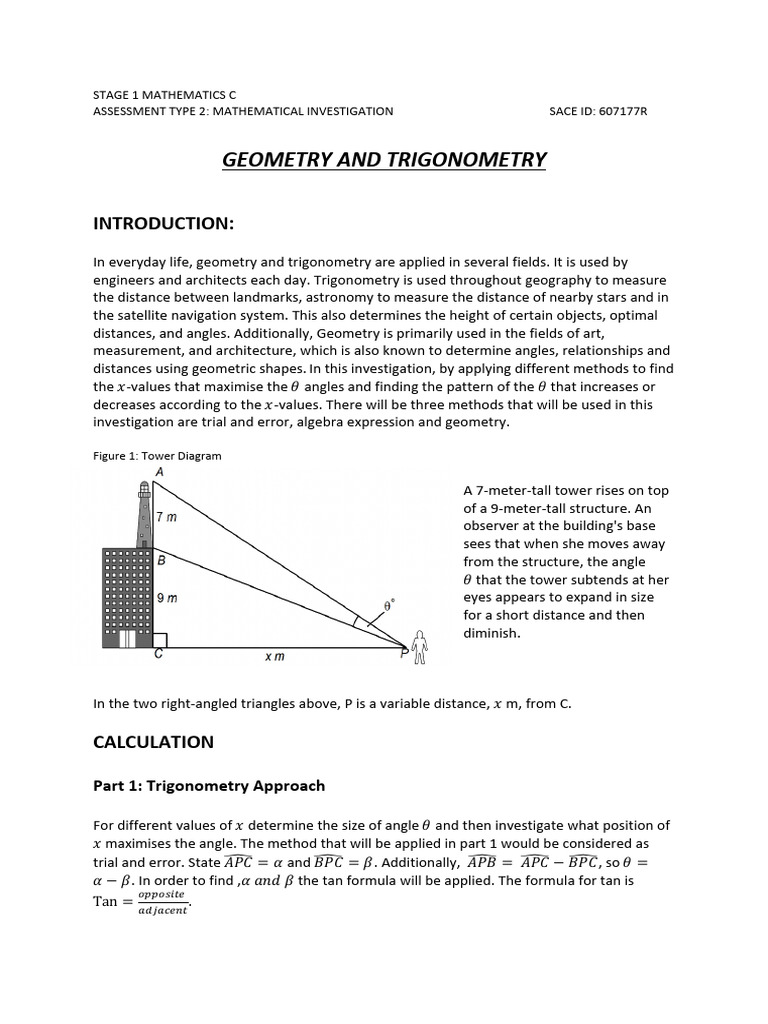 Trigonometry Investigation Math C | PDF | Trigonometry | Geometry