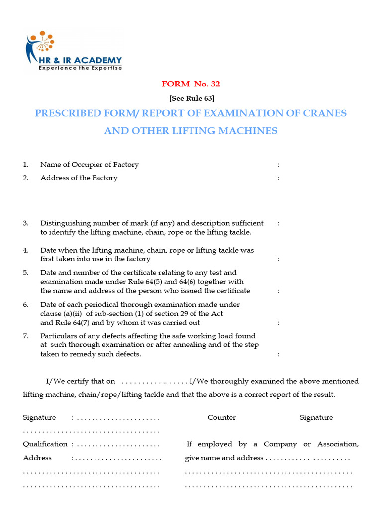 Crane Examination Report Form 32 | PDF