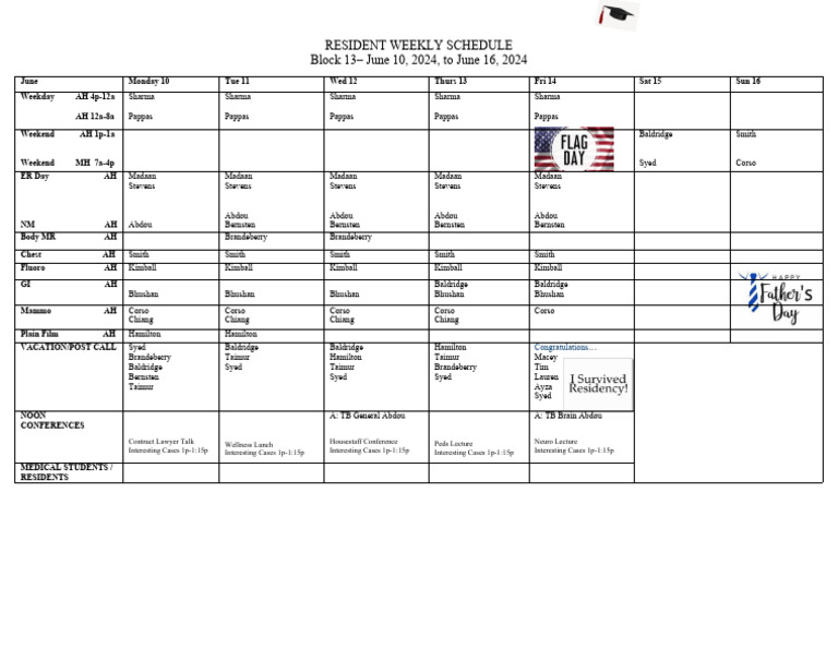 Resident Weekly Schedule: June 2024 | PDF