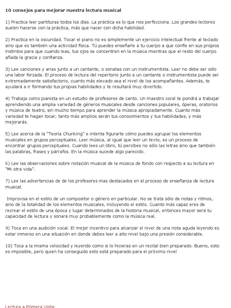 10 Consejos para Mejorar Nuestra Lectura Musical | PDF | Lectura ...