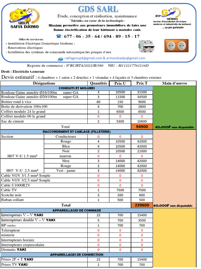 Devis Électricité Maison 100m2 | PDF | Énergie électrique | Ingénierie ...