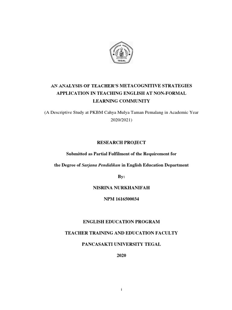 A Descriptive Study at PKBM Cahya Mulya Taman Pemalang in Academic Year 2020/2021 | PDF ...
