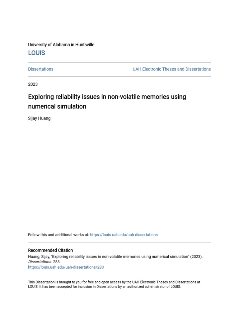 Exploring Reliability Issues in Non-Volatile Memories Using Numer | PDF ...