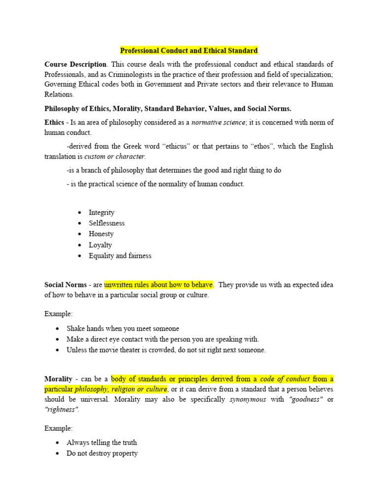 (CRIM 4) Police Customs (Ethics) | PDF | Police | Morality
