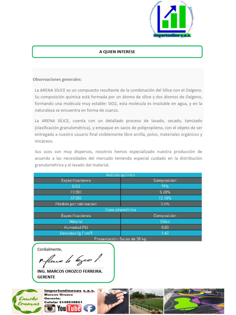 Especificaciones Tecnicas Arena Silice | PDF