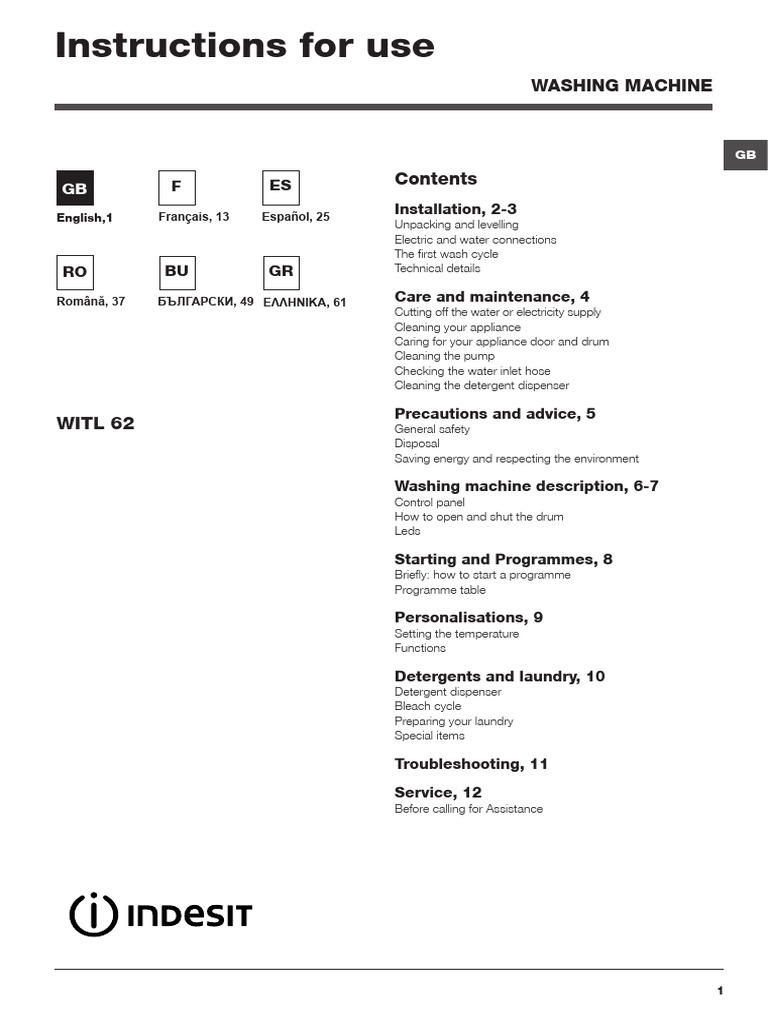 Ιντεζιτ ΟΔΗΓΙΕΣ | PDF | Washing Machine | Ac Power Plugs And Sockets