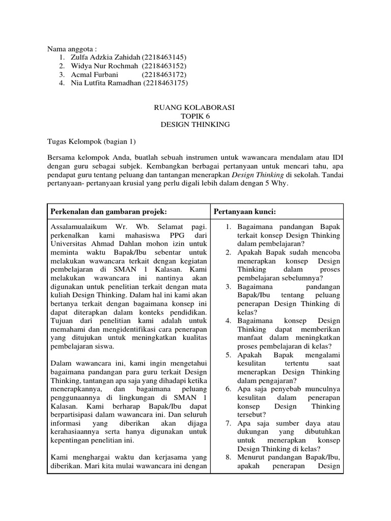 Ruang Kolaborasi - Topik 6 - Design Thinking | PDF