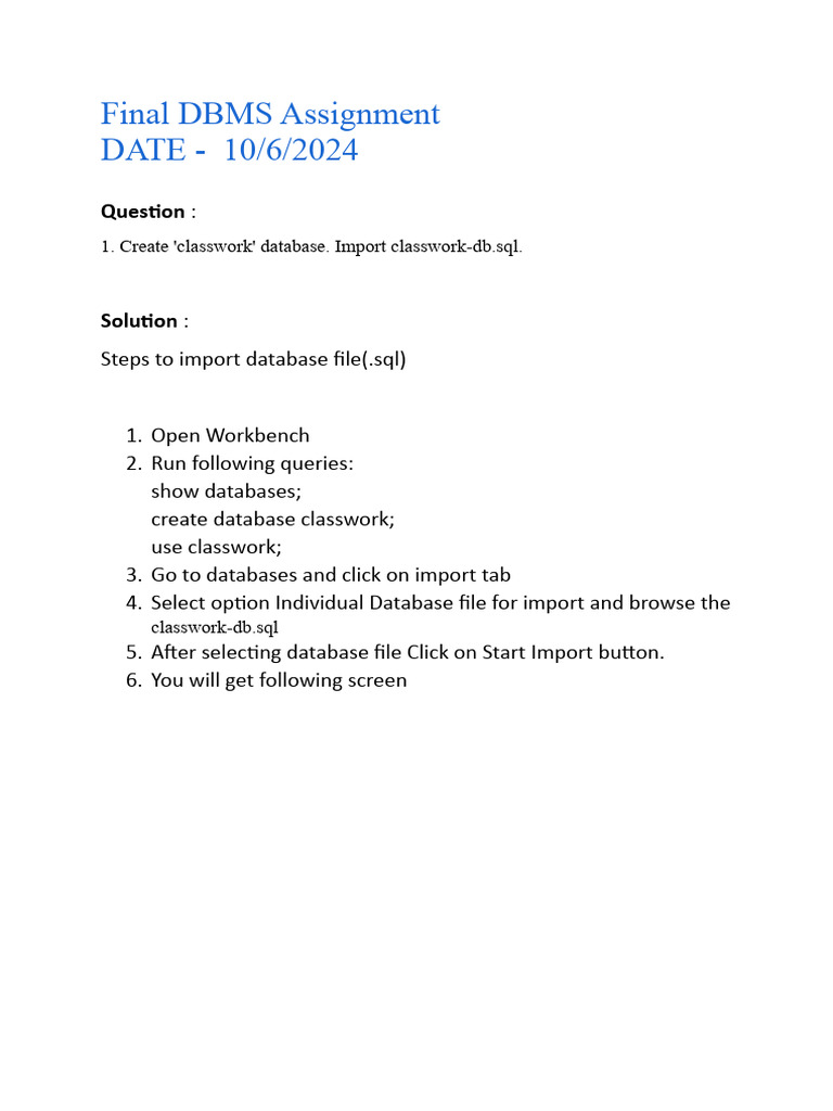 Final DBMS Assignment 10 Jun 2024 | PDF | Databases | Table (Database) Final DBMS Assignment 10 Jun 2024 | PDF | Databases | Table (Database)