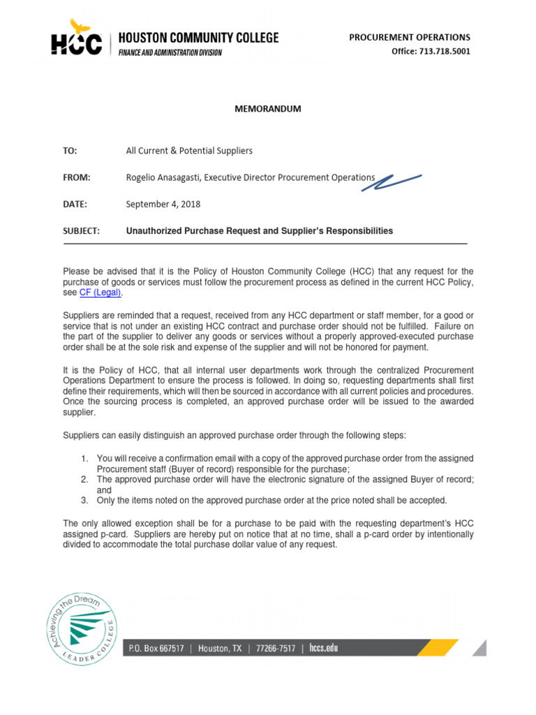 Memos Procurement Letter | Download Free PDF | Procurement | Business