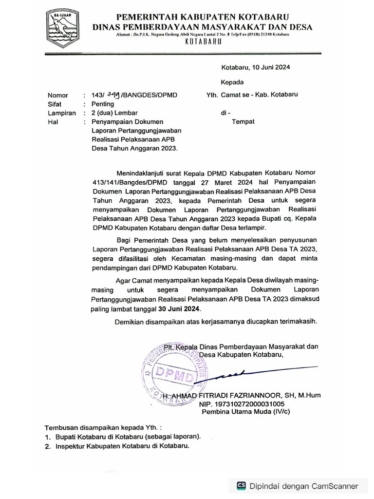 Surat Penyampaian LPJ 2023 | PDF