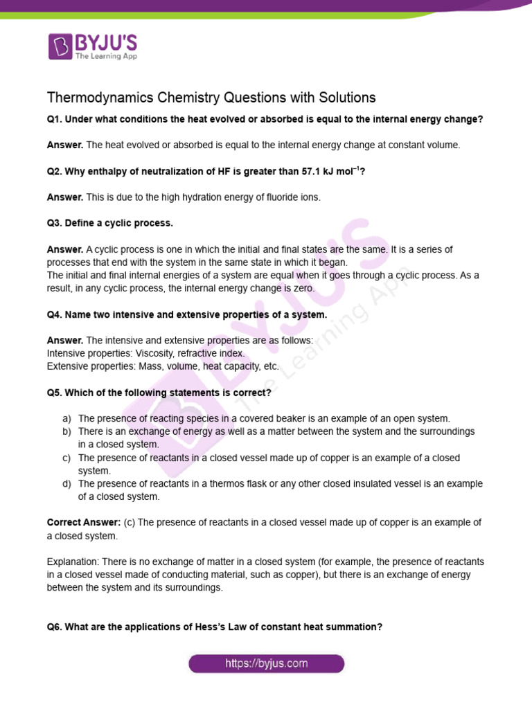 Thermodynamic Questions | PDF | Enthalpy | Heat