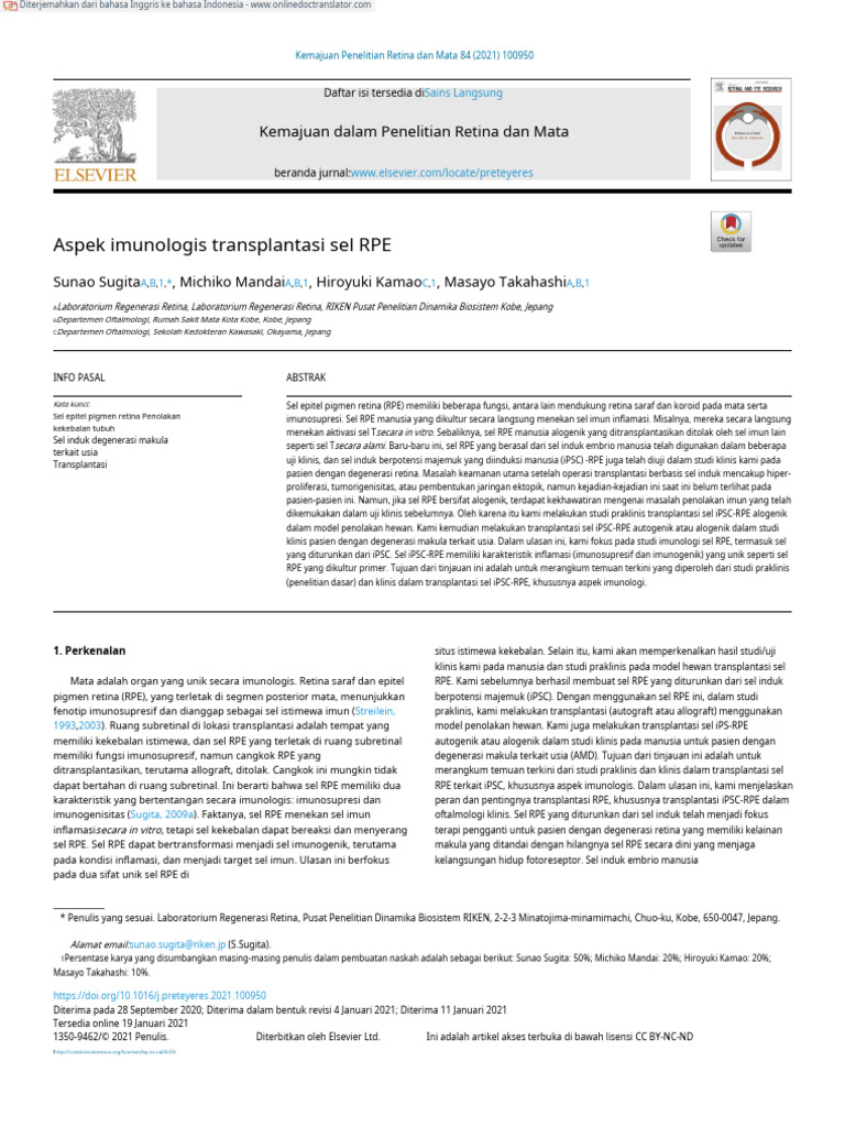 Immunological Aspects of RPE Cell Transpl - 2021 - Progress in Retinal and Eye R.en - Id | PDF