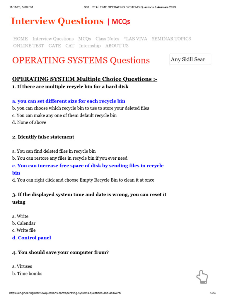 300+ REAL TIME OPERATING SYSTEMS Questions & Answers 2023 | PDF | Operating System | Microsoft ...
