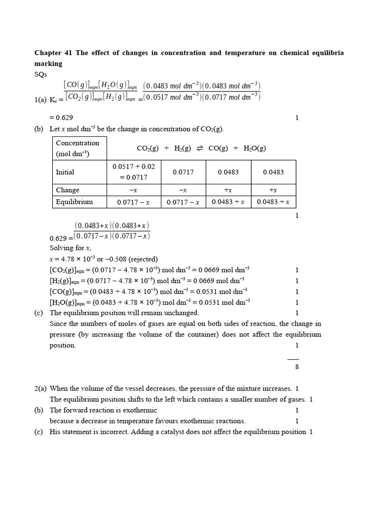 F5 Chem exercise Chapter 41 The effect of changes in concentration and temperature on chemical ...