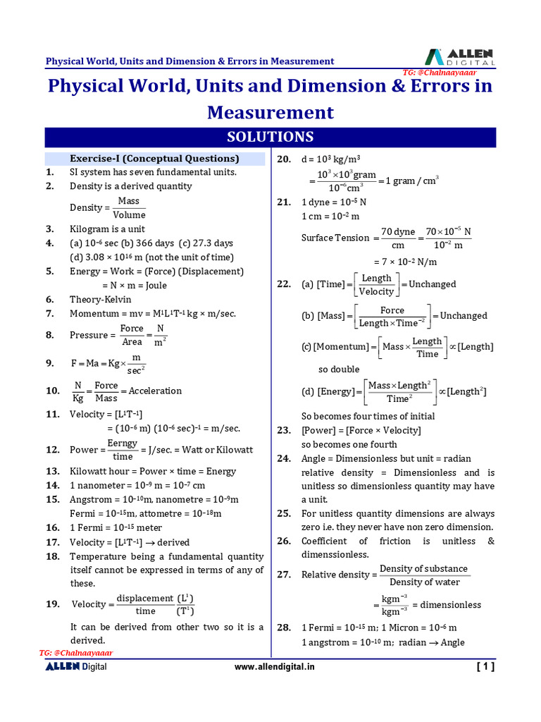 Physics World Unit & Dimensions (Ex Sol) | PDF | Kilogram | Force