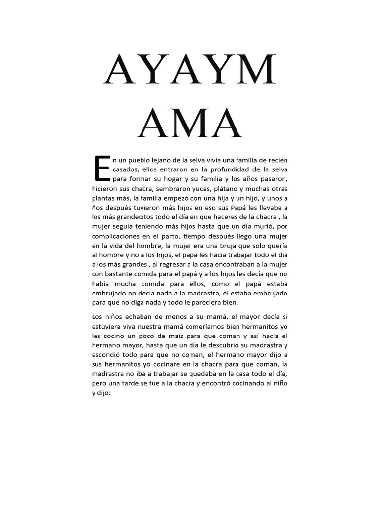 El cuento de los hermanos ayaymama | PDF